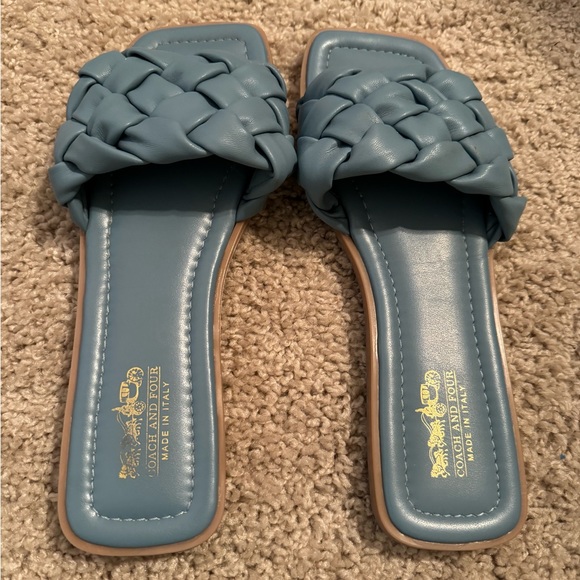 Coach and Four | Shoes | Coach And Four Blue Leather Slides 75 | Poshmark